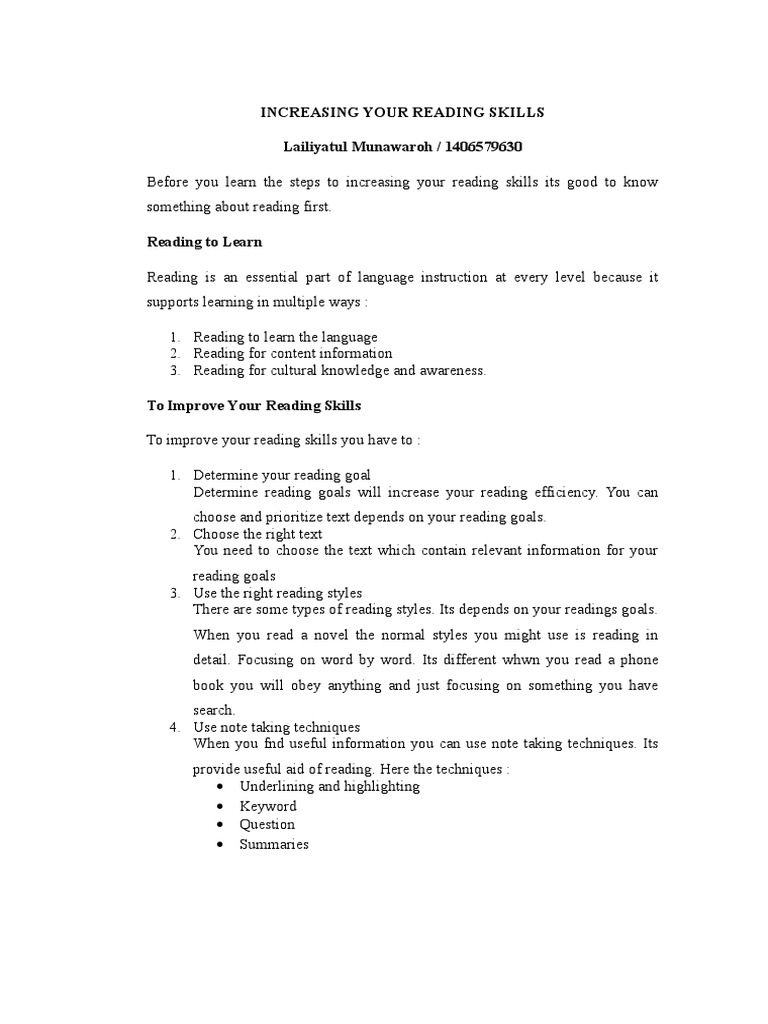 How To Increase Your Reading Skills | PDF | Reading (Process ...