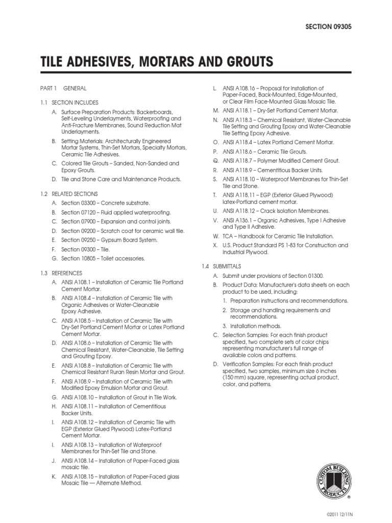 3 Part Csi Specification 12-11 | PDF | Tile | Framing (Construction)