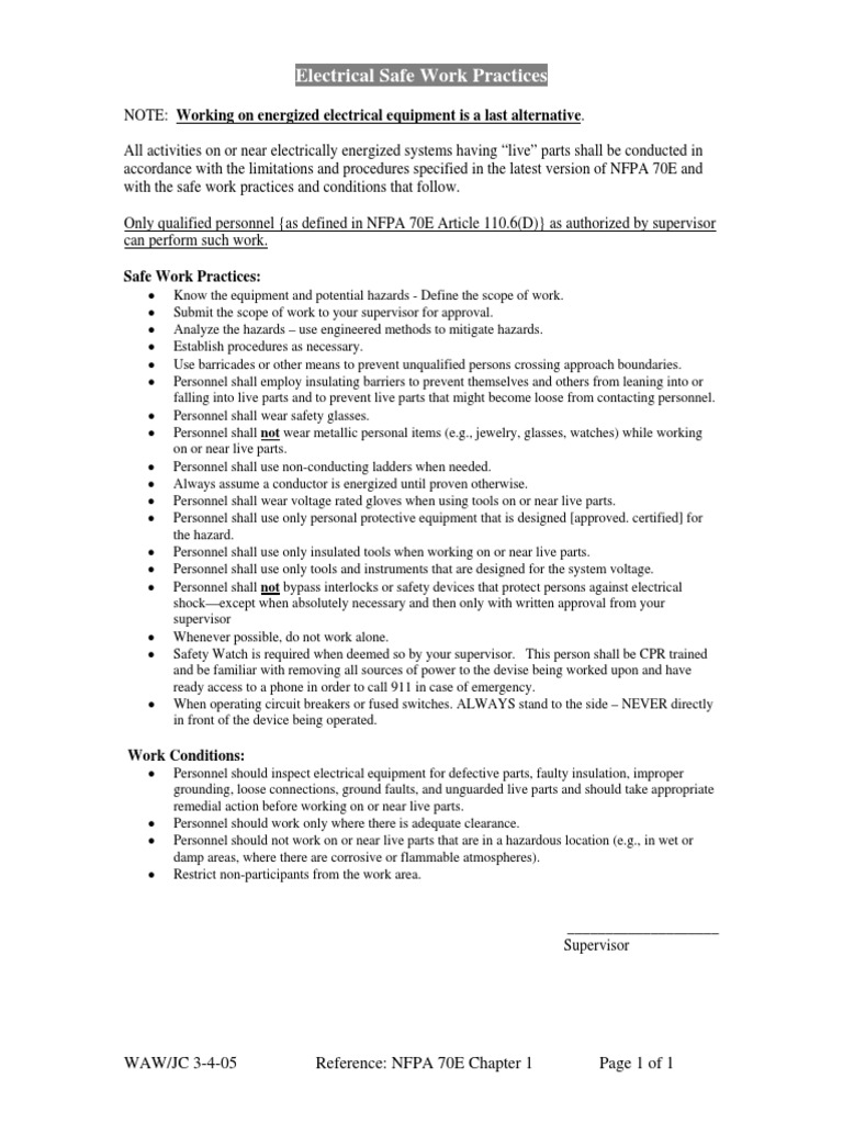 Electrical Safety Work Practices Guide | PDF | Electrical Equipment ...