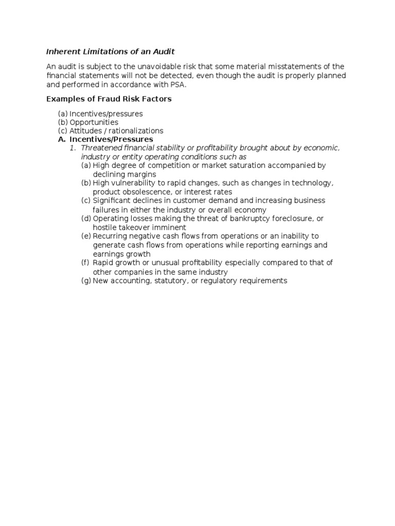 Inherent Limitations and Fraud Risk Factors in an Audit | PDF