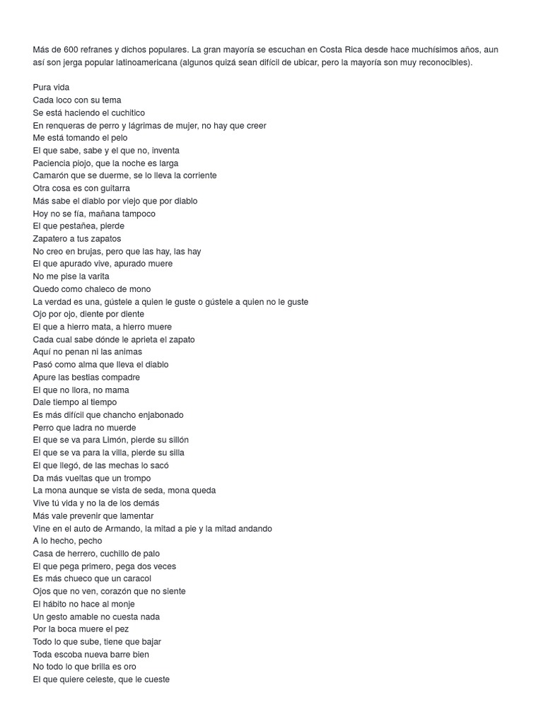 Más de 600 Refranes y Dichos Populares | PDF | Amor | Naturaleza