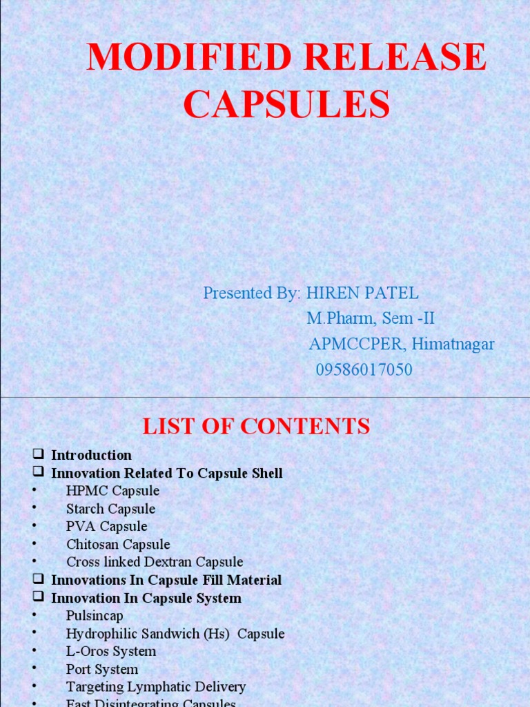 Modified Release Capsule | PDF | Pharmaceutical Formulation | Humidity