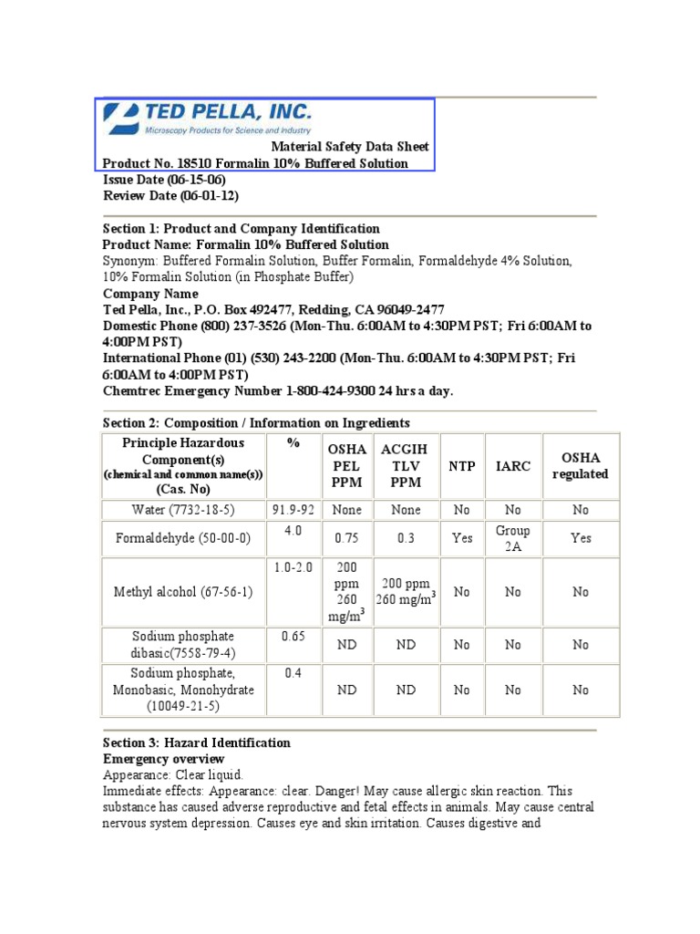 Msds Formalin | PDF | Formaldehyde | Firefighting