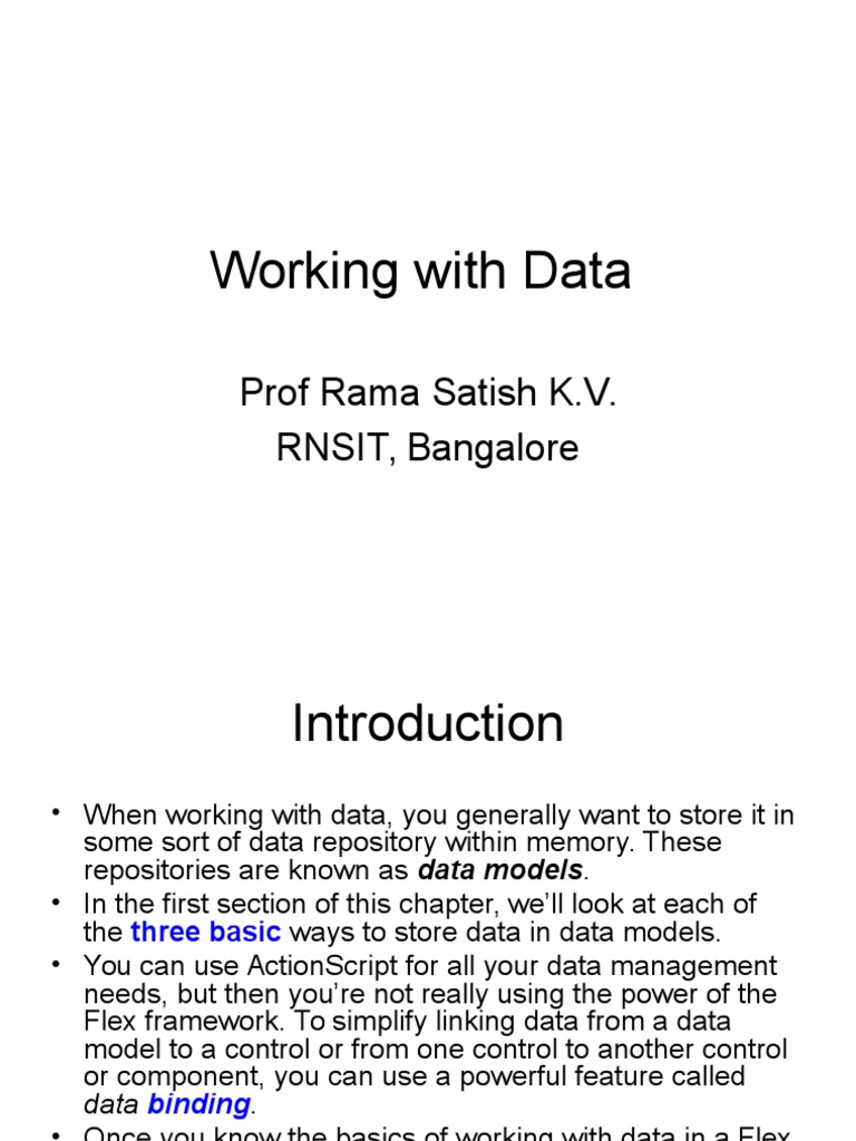 Working With Data: Prof Rama Satish K.V. RNSIT, Bangalore | PDF | Action Script | Apache Flex