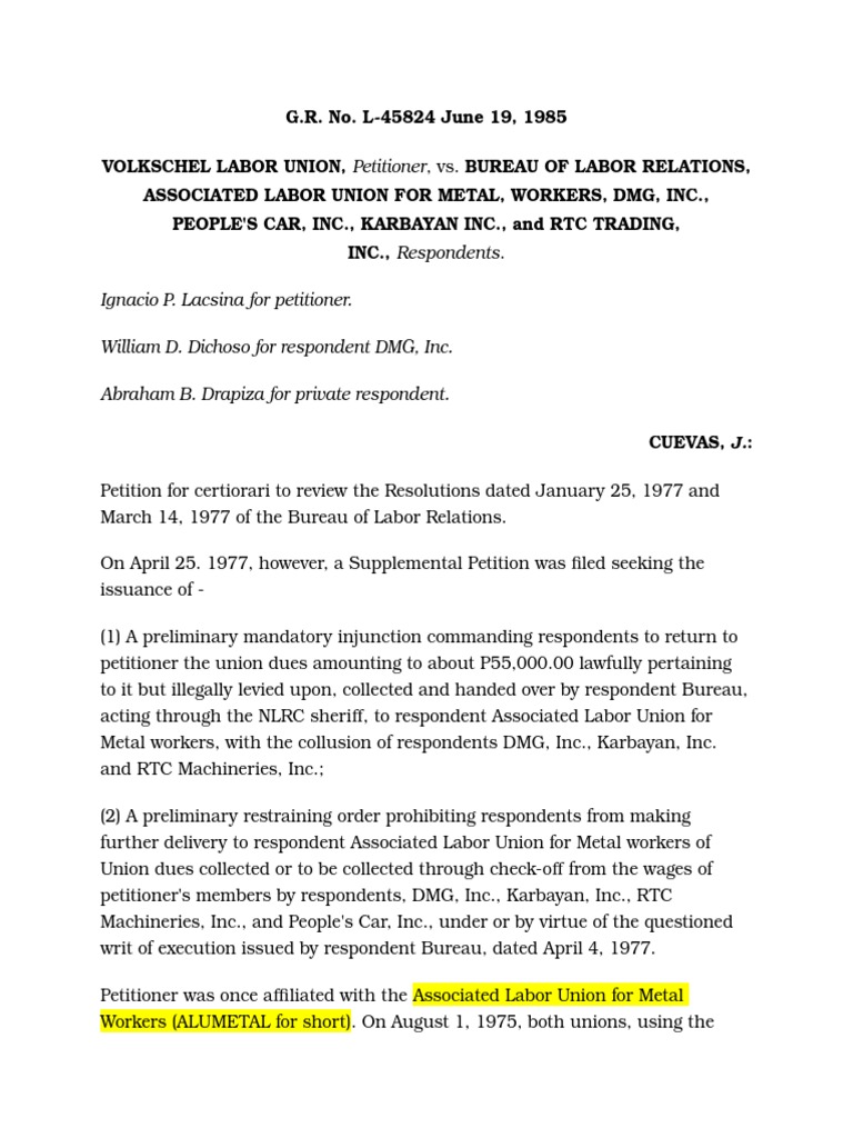 Volkschel Labor Union Disaffiliation Case | PDF | Trade Union | Employment