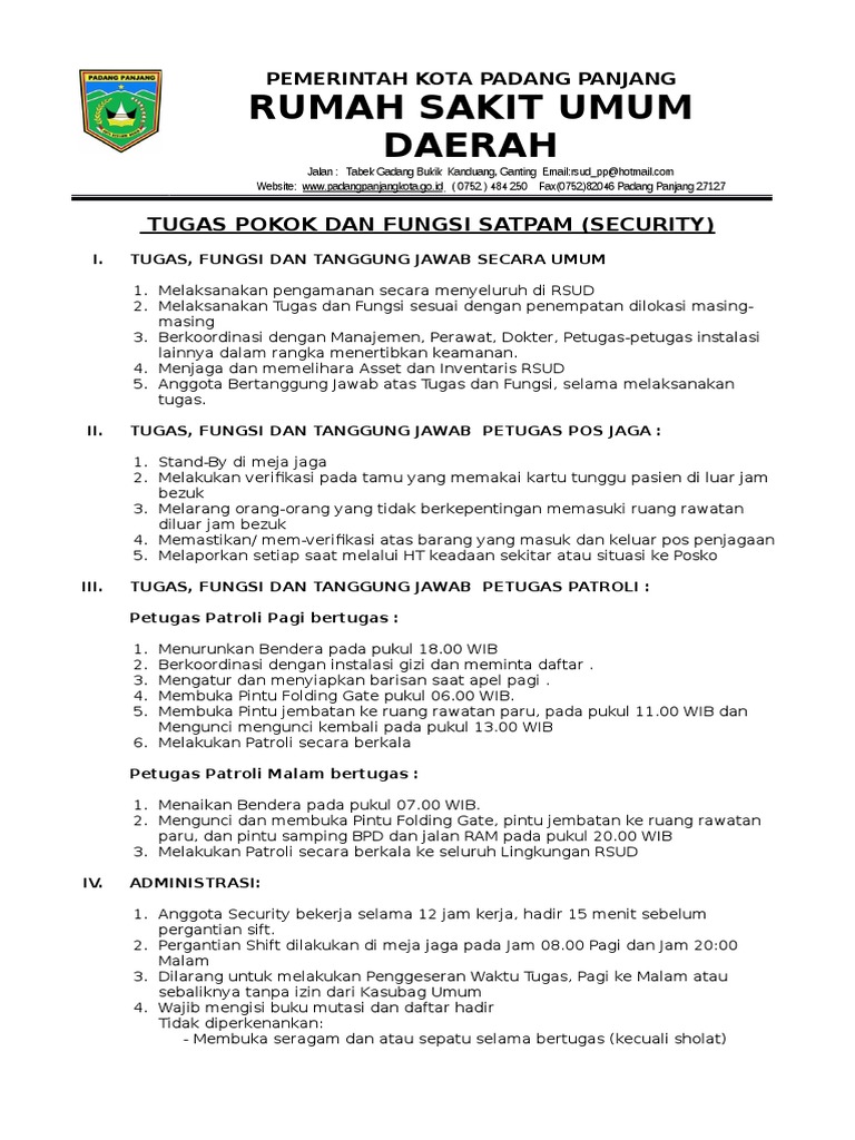 Tugas Pokok Dan Fungsi Satpam | PDF
