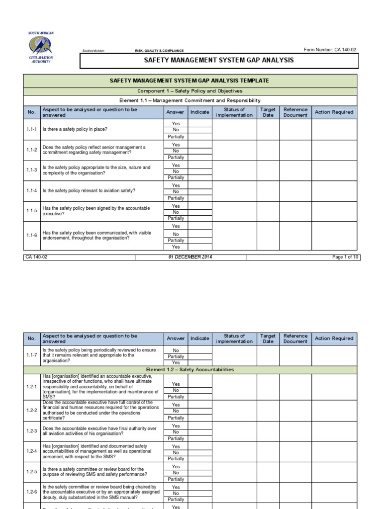 Gap Analysis Template 24 | Safety | Audit