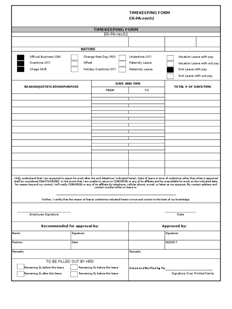 ER-PA-rev02: Timekeeping Form | PDF