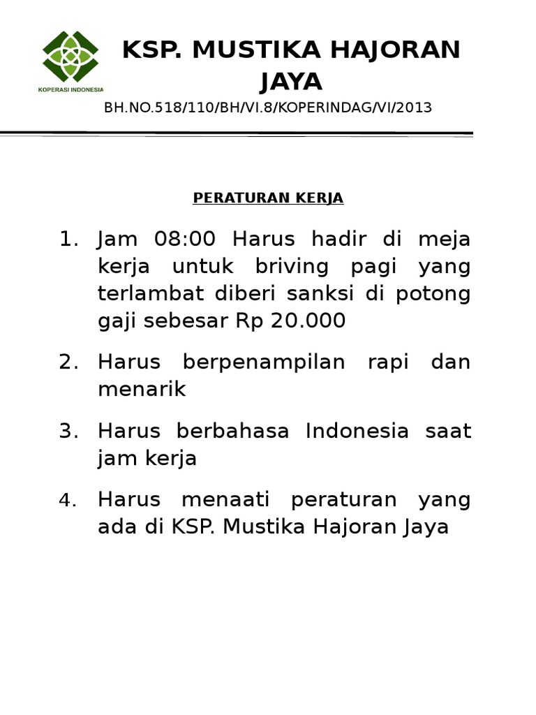 Peraturan Kerja | PDF