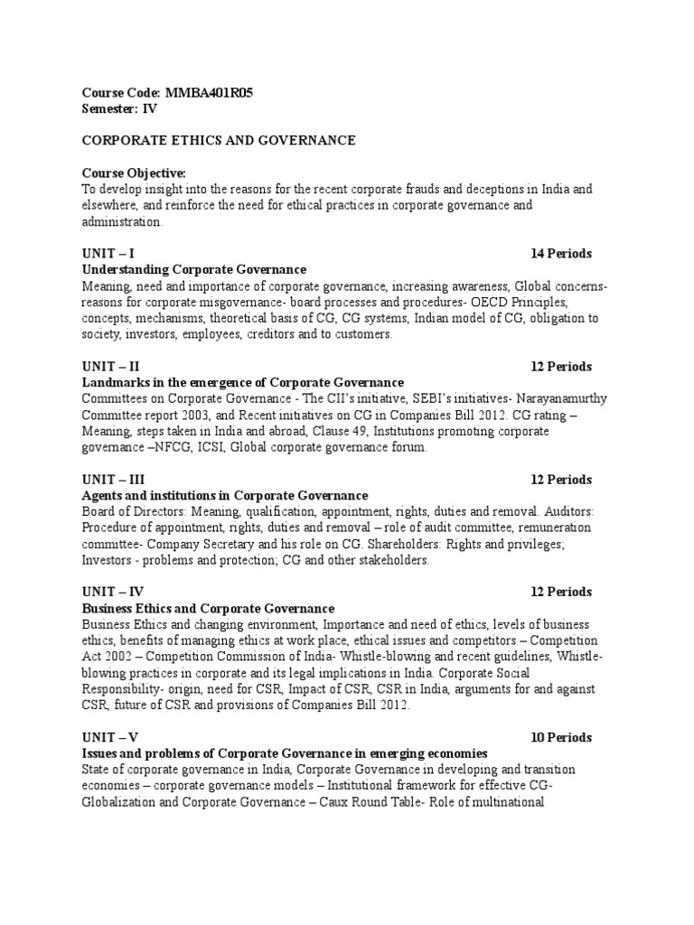 Corporate Ethics & Governance Course | PDF | Corporate Governance ...