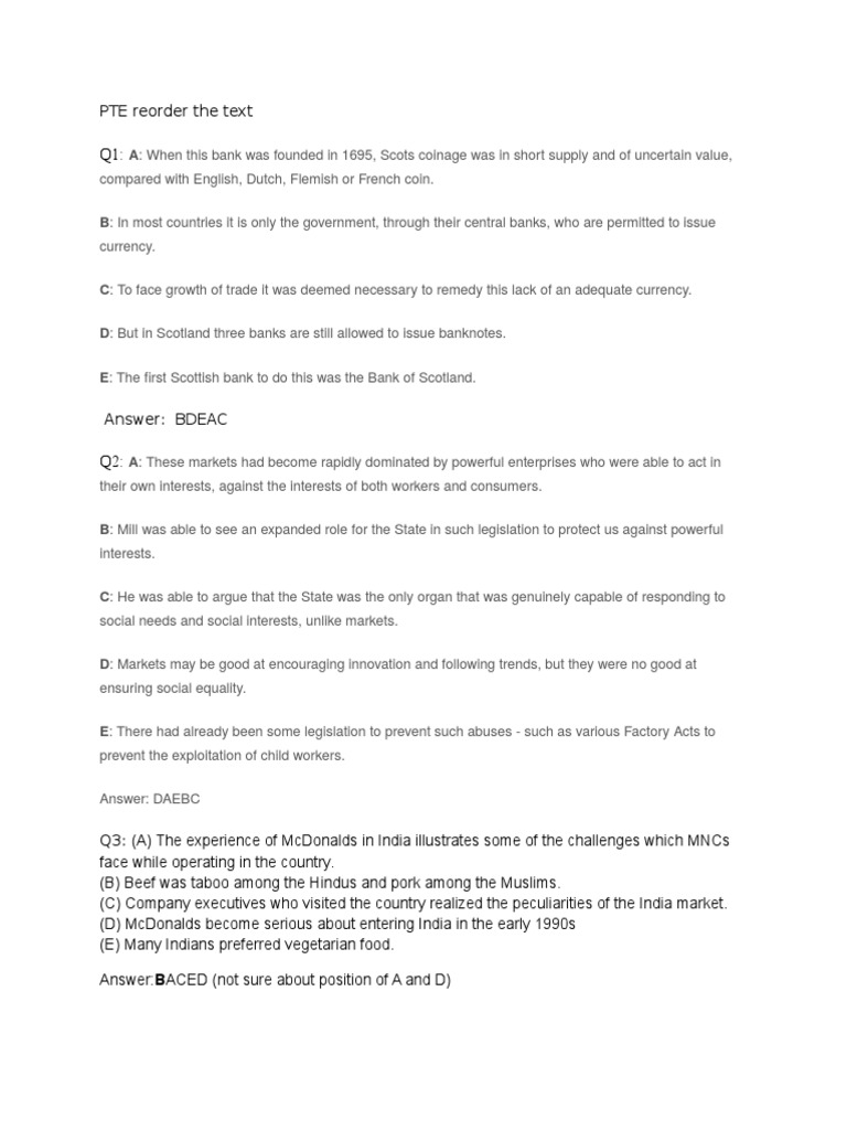 PTE Reorder The Text | PDF | Currency | Economics