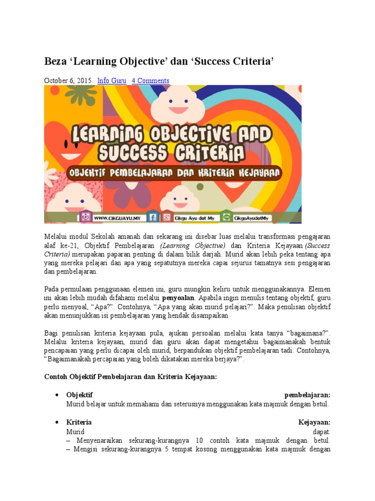 Beza Learning Objective' Dan Success Criteria' | PDF | Bisnis ...