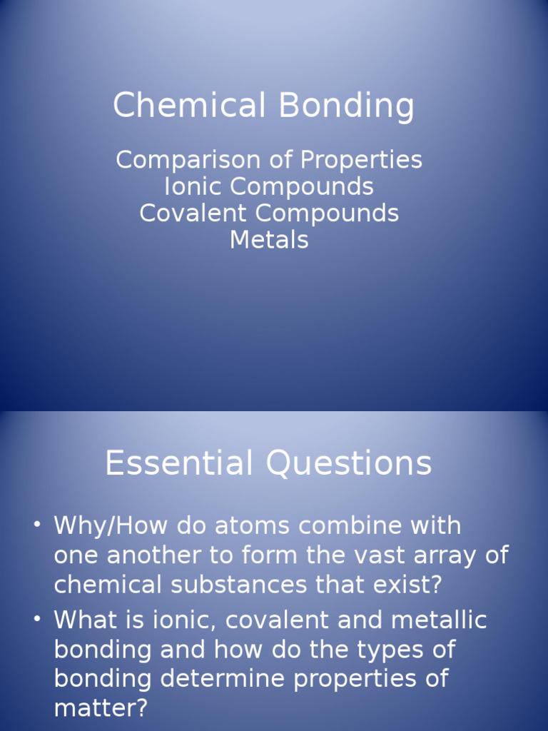 Comparison of Properties of Ionic and Covalent Compounds | PDF ...