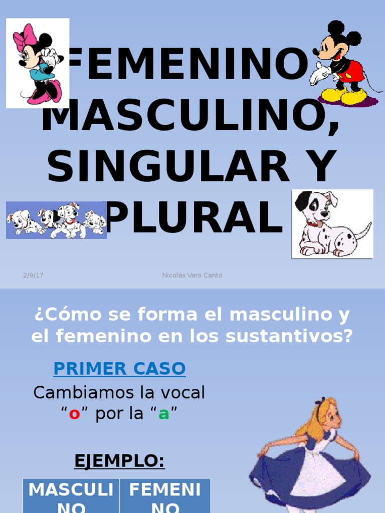 FEMENINO, MASCULINO, SINGULAR Y PLURAL.pptx | Sustantivo | Plural