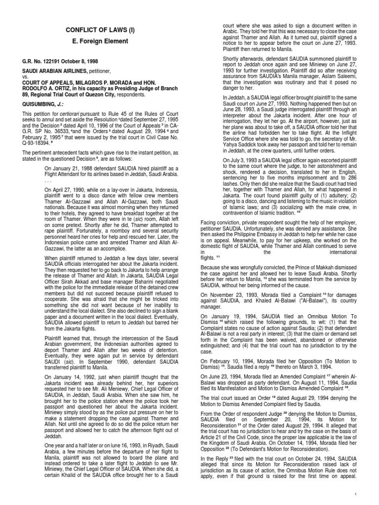 Conflict of Laws (I) E. Foreign Element | PDF | Lawsuit | Pleading