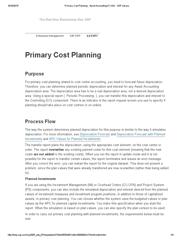 Primary Cost Planning - Asset Accounting (FI-AA) - SAP Library | PDF ...