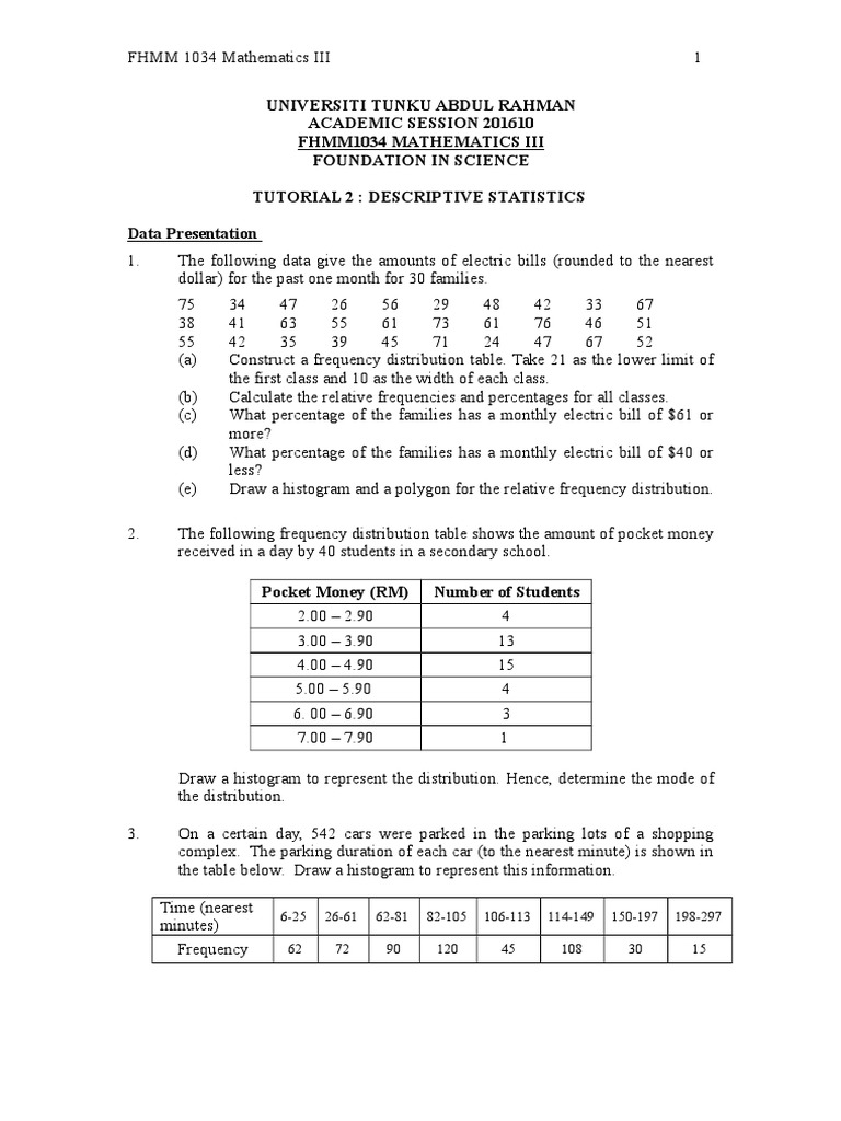 Descriptive Statistics Tutorial Guide | PDF | Descriptive Statistics ...
