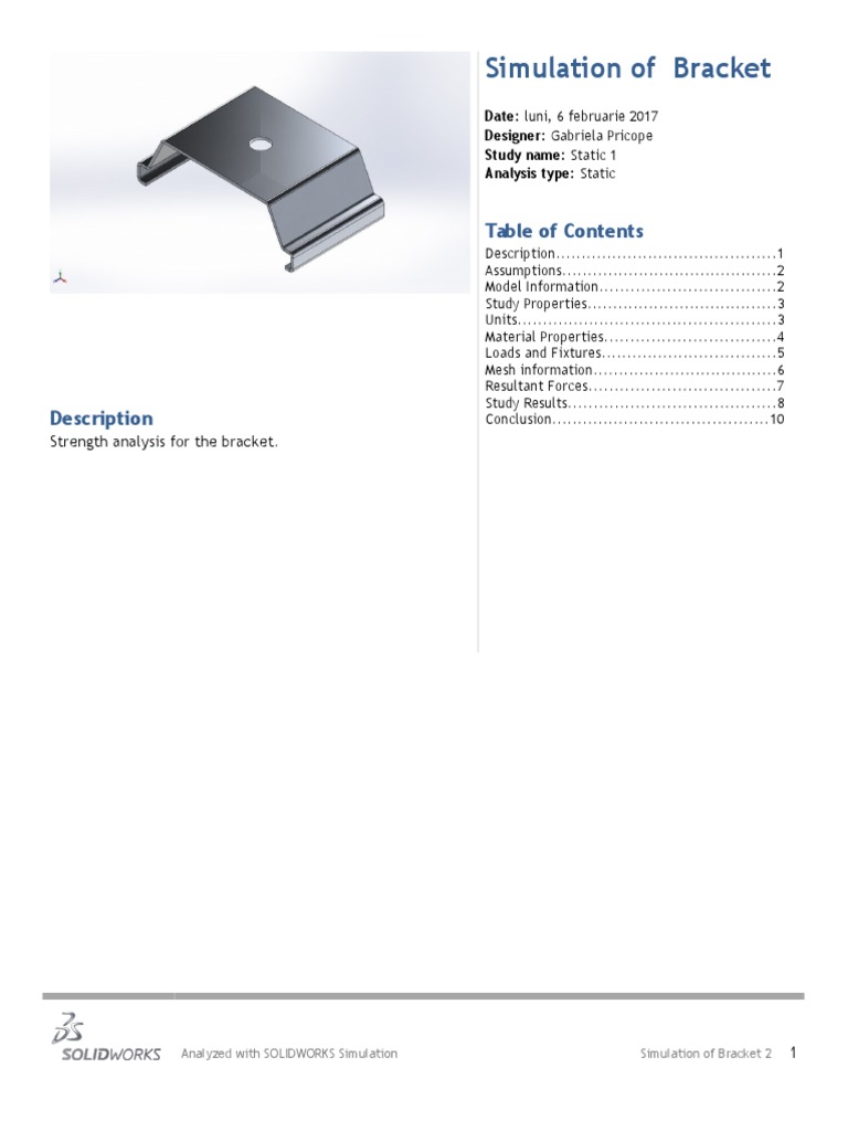 Simulation of Bracket: Strength Analysis For The Bracket | PDF ...
