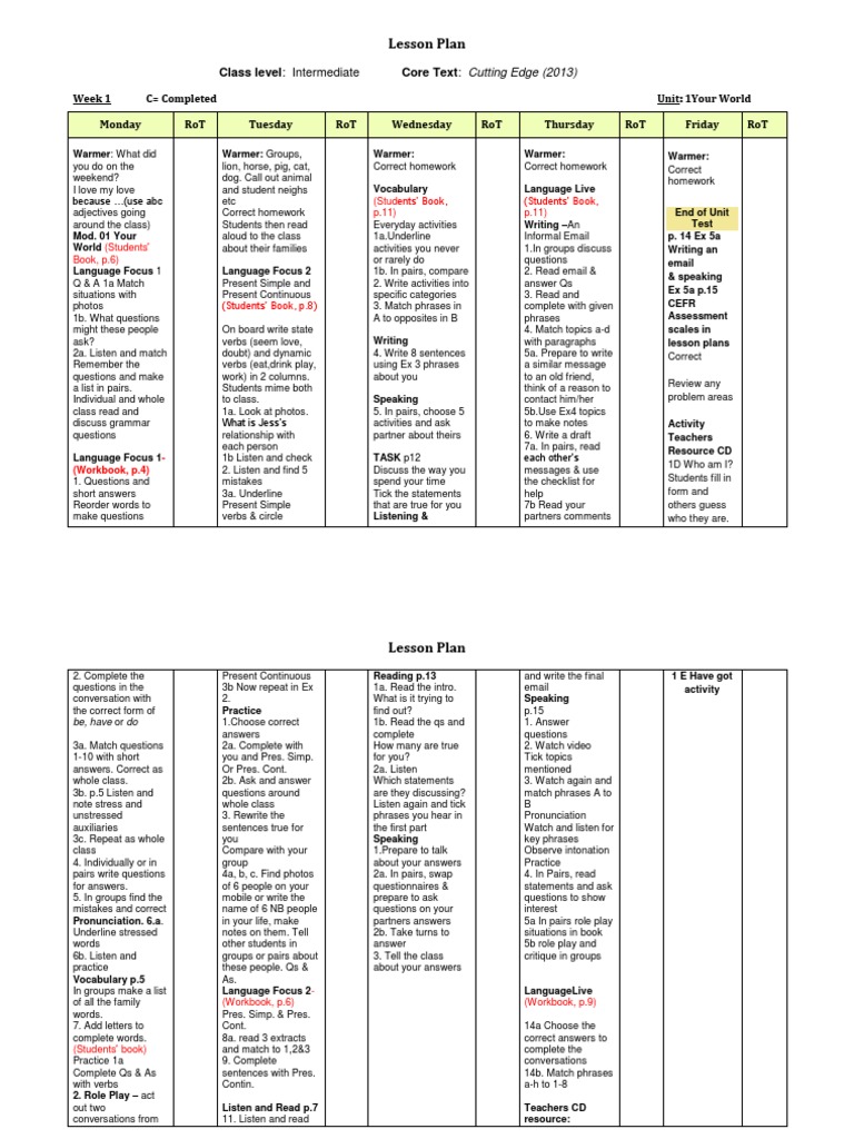 Intermediate Basic Lesson Plan | PDF | Lesson Plan | Question