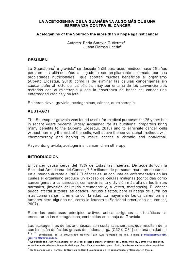 Acetogeninas de Guanábana: Potente Anticáncer | PDF | Cáncer | Medicina ...