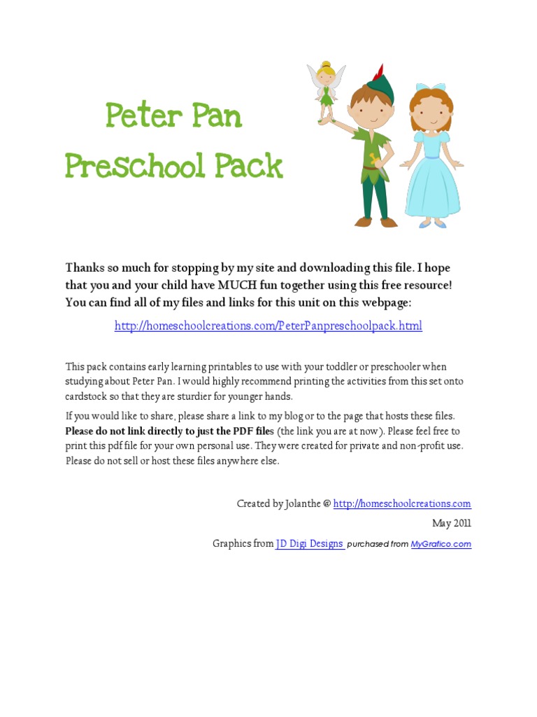 Peter Pan Preschool 1 | PDF | Peter Pan | Lost Boys (Peter Pan)