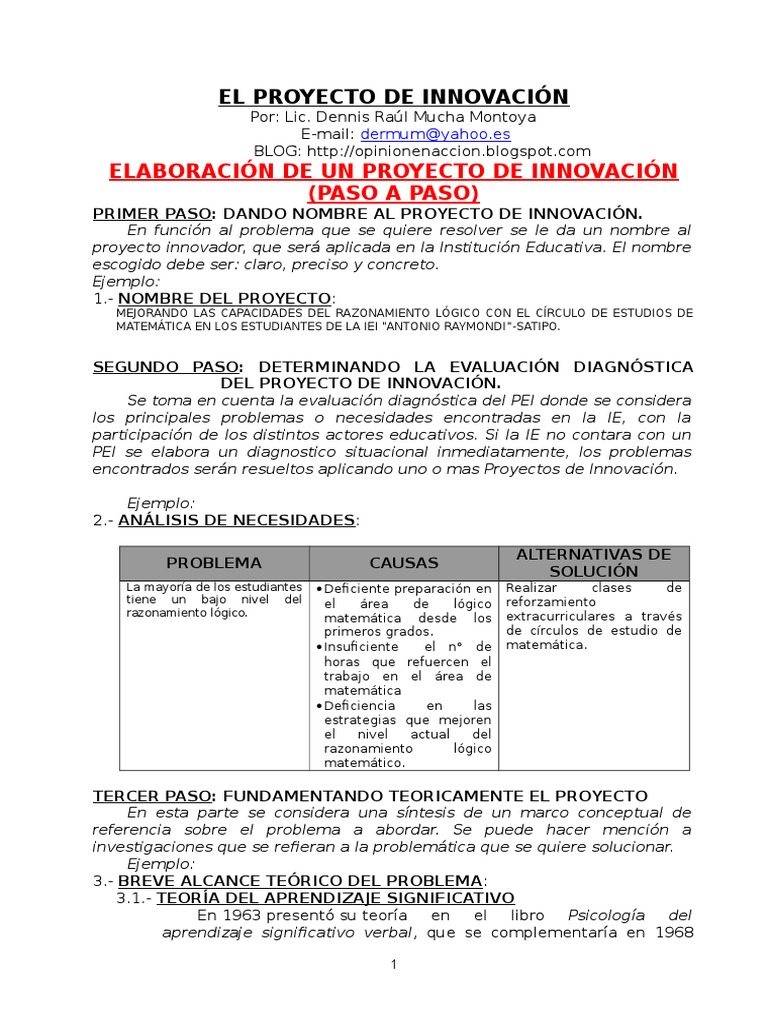 Elaboracion de Un Proyecto de Innovacion Paso A Paso | PDF | Números ...
