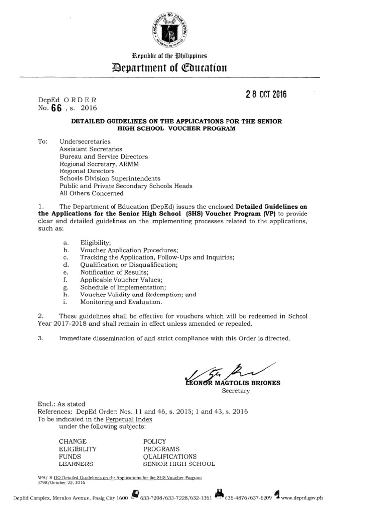 DO 66, S. 2016 - Detailed Guidelines On The Applications For The Senior ...