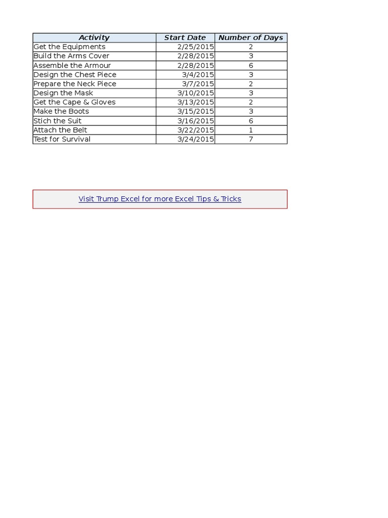 Activity Start Date Number of Days: Visit Trump Excel For More Excel ...