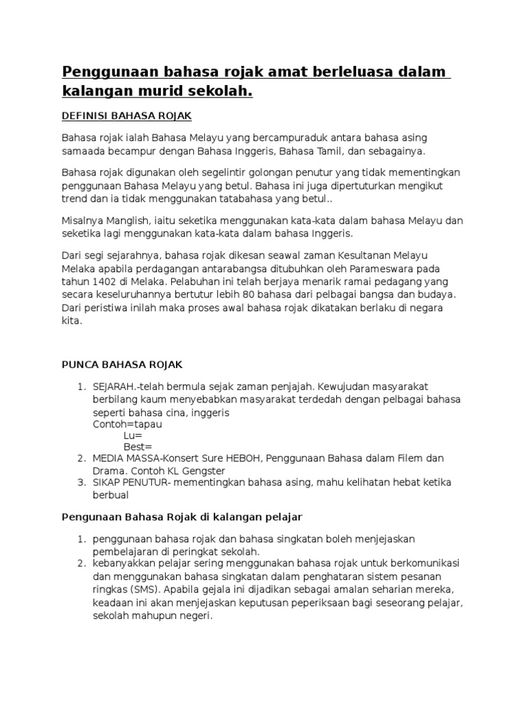 Penggunaan Bahasa Rojak Amat Berleluasa Dalam Kalangan Murid Sekolah | PDF
