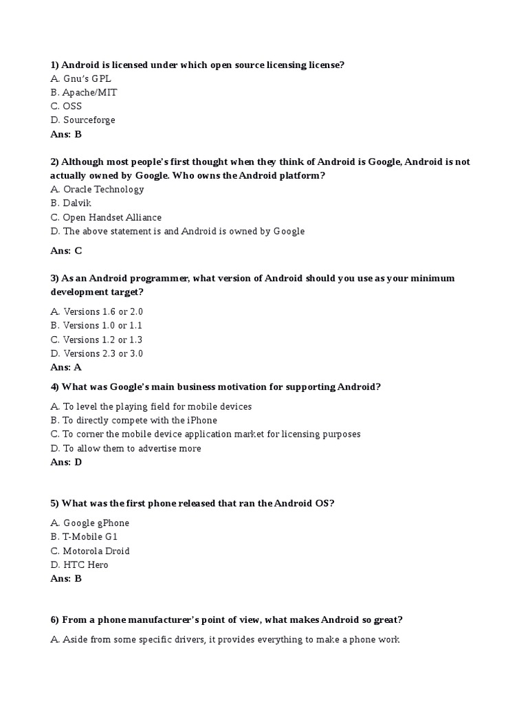 Android Questions | PDF | Android (Operating System) | Java Virtual Machine