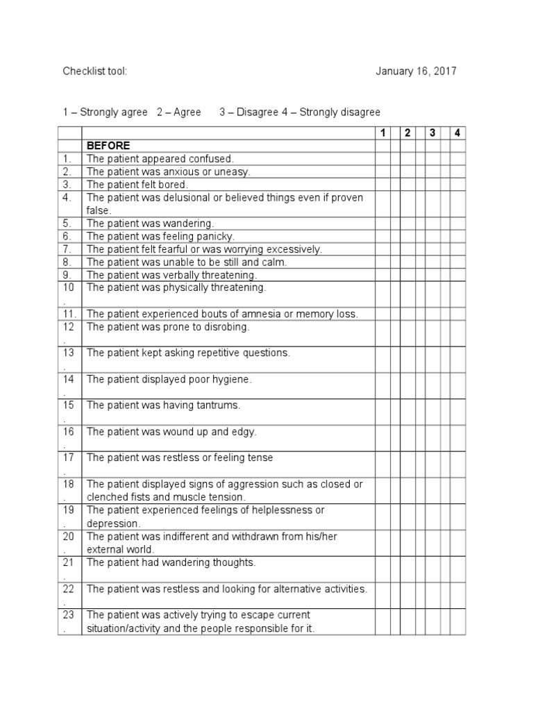 Checklist Tool | PDF | Abnormal Psychology | Clinical Medicine