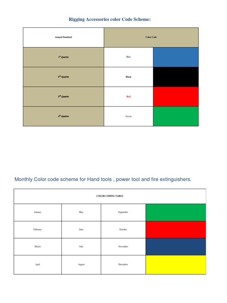 Rigging Color Code Scheme by Quarter and Month | PDF