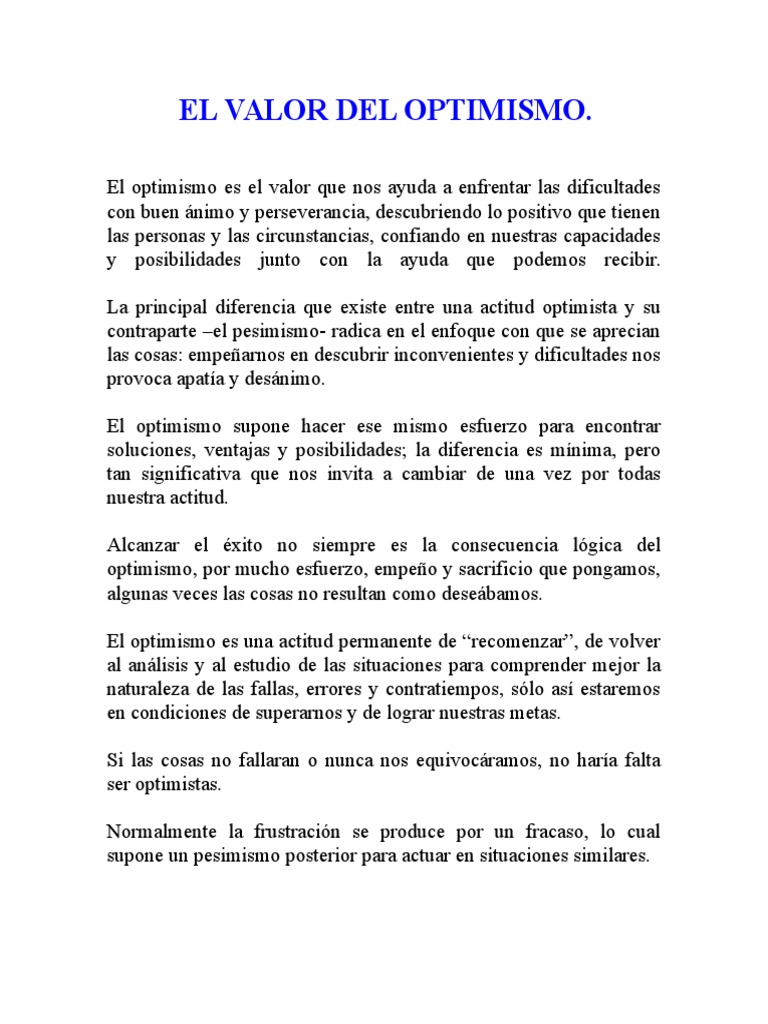 42-El Valor Del Optimismo. | PDF | Optimismo | Toma de decisiones