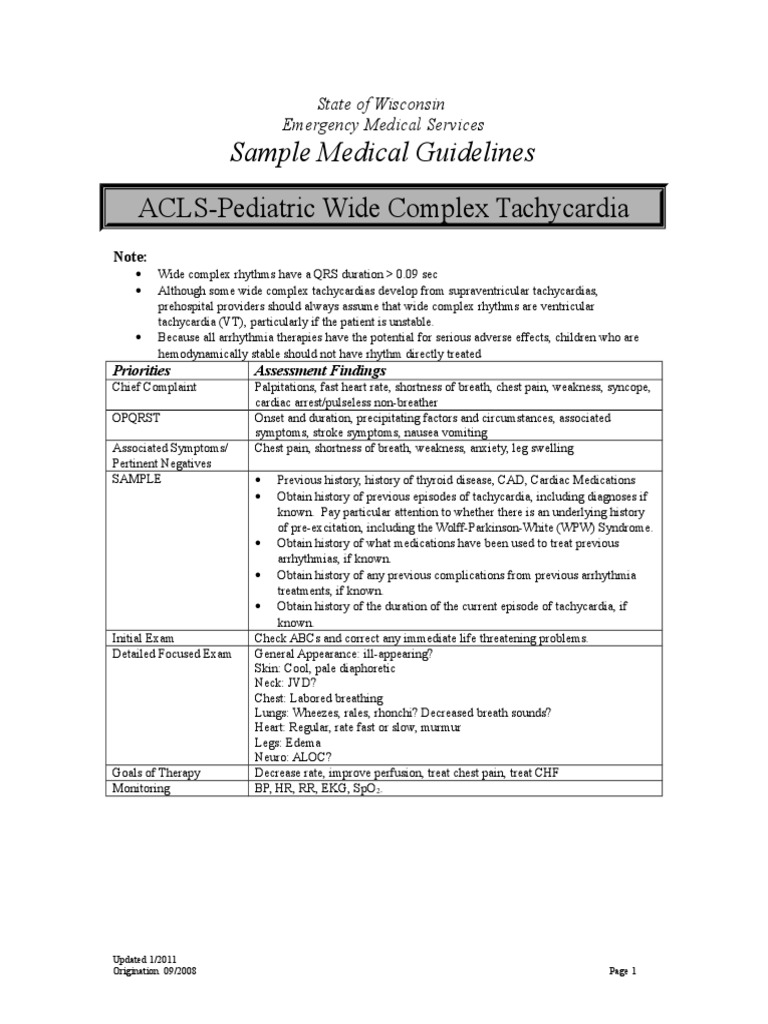 ACLS-Pediatric Wide Complex Tachycardia: Sample Medical Guidelines ...