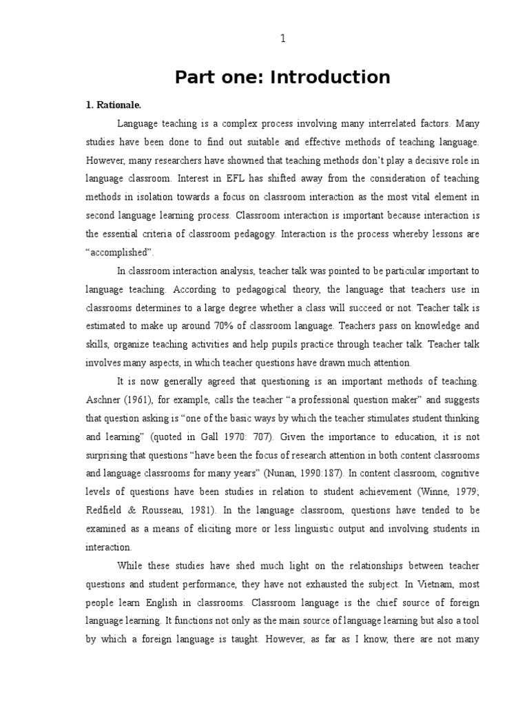 Teacher Questioning Strategies And Classroom Interaction In Ly Thai To