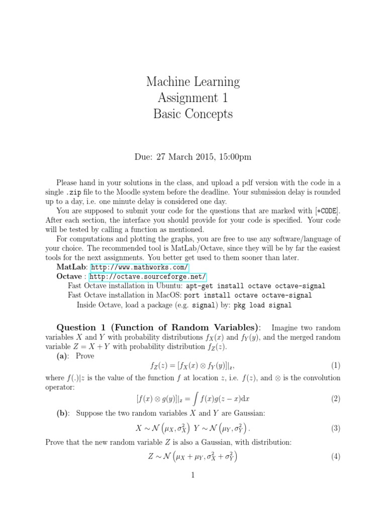 Machine Learning Assignment 1 Basic Concepts: Due: 27 March 2015, 15 ...