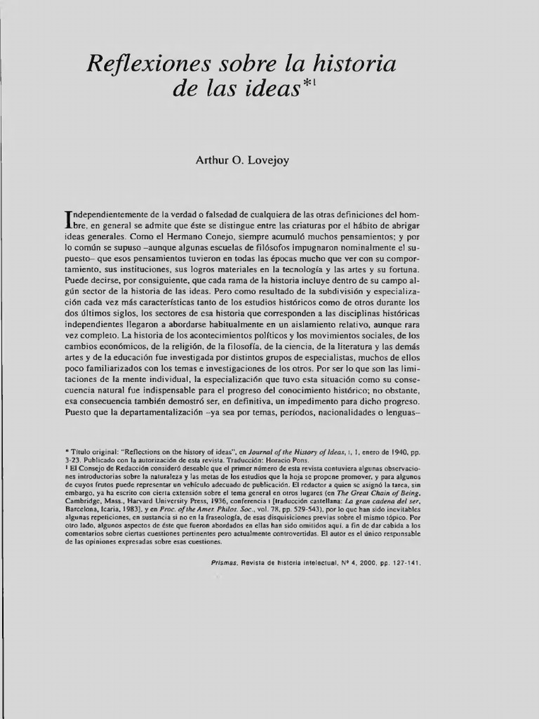 Lovejoy Arthur - Reflexiones Sobre La Historia de Las Ideass | PDF ...