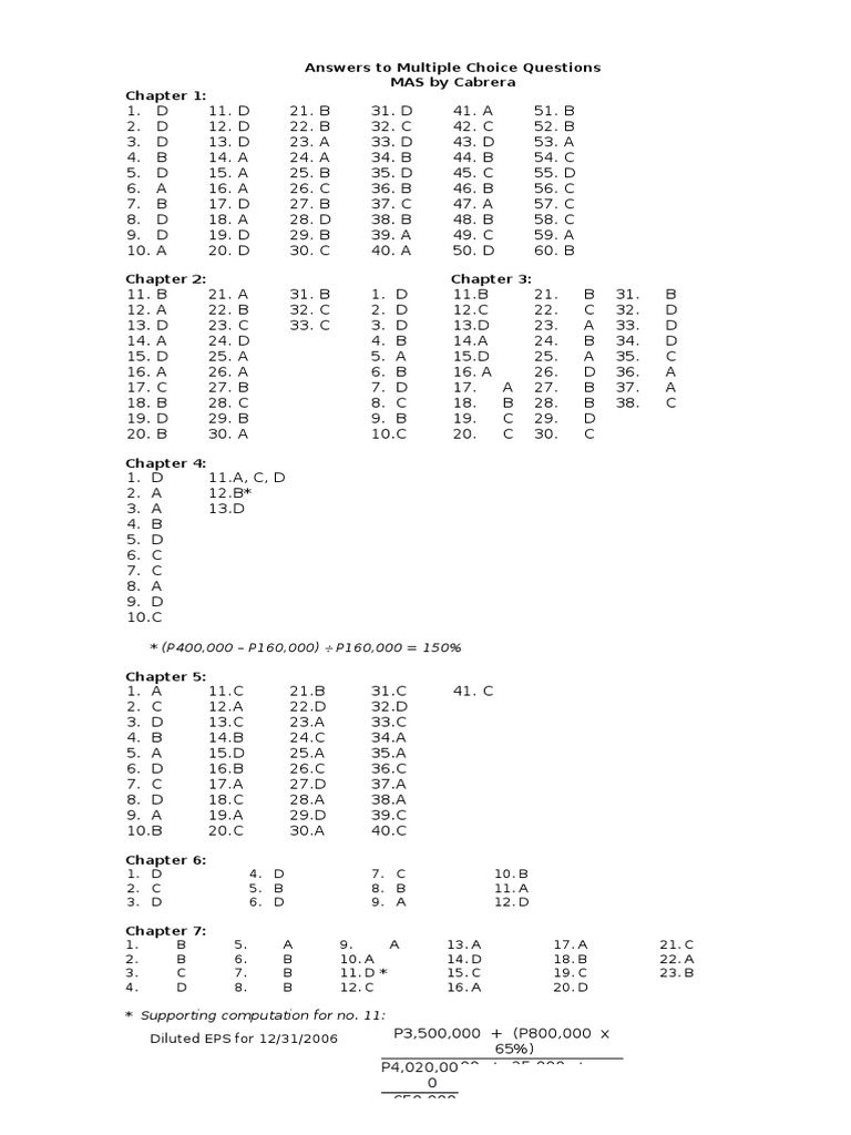 Multiple Choice Answers for MAS Chapters | PDF