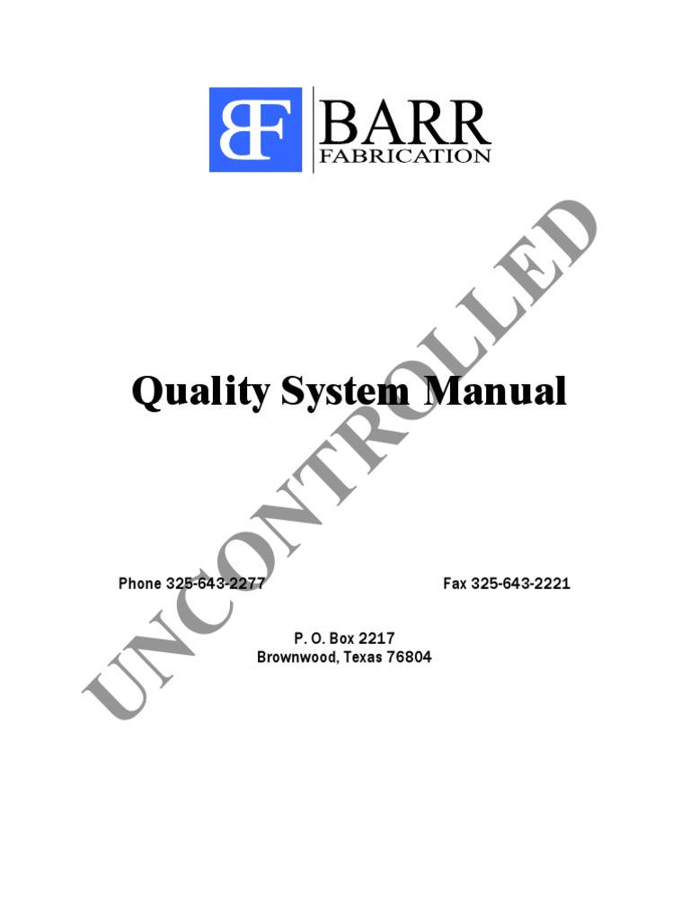 Barr Quality Manual | PDF | Quality Management System | Specification ...
