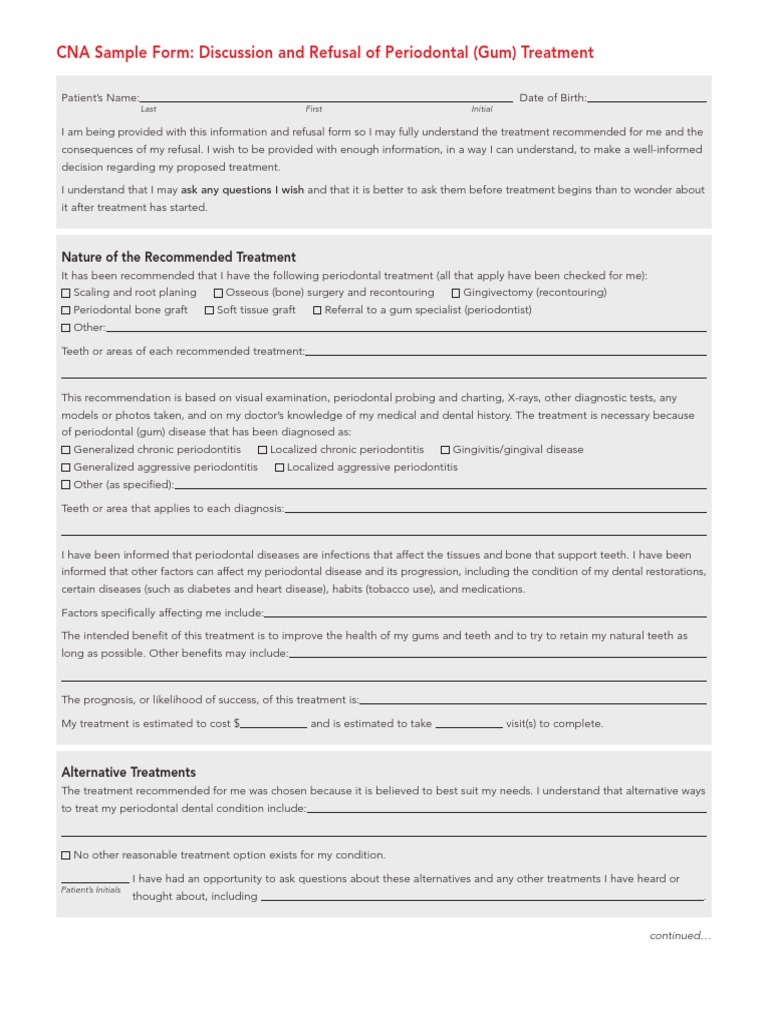 Informed Refusal Periodontal Treatment | PDF | Periodontology | Human Tooth