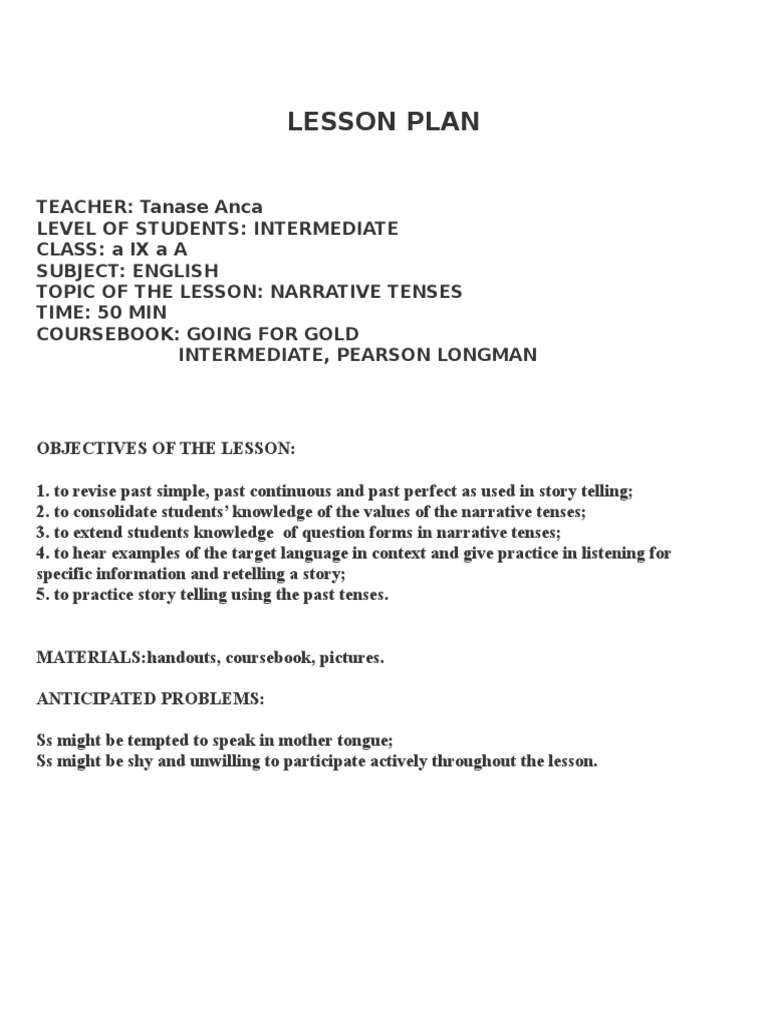 Narrative Tenses ESL Lesson Plan | PDF | Narrative | Storytelling