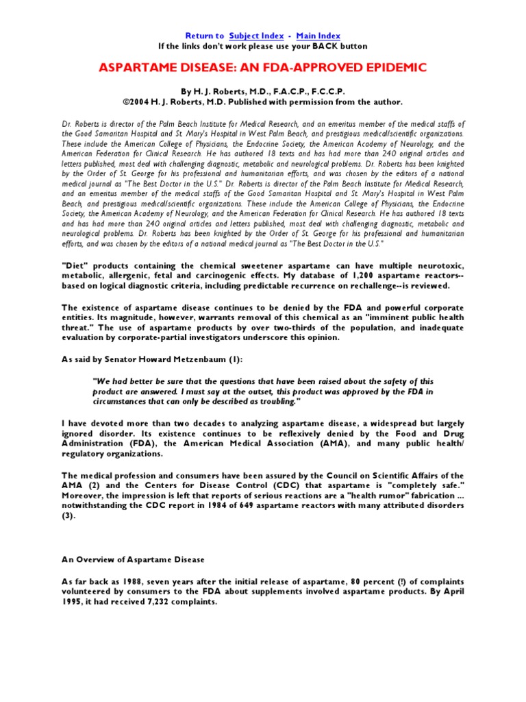 Aspartame Dangers | PDF | Wellness