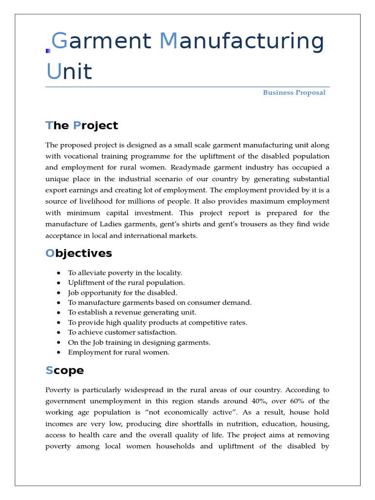 Project Proposal For Stitching Unit | PDF | Textiles | Employment