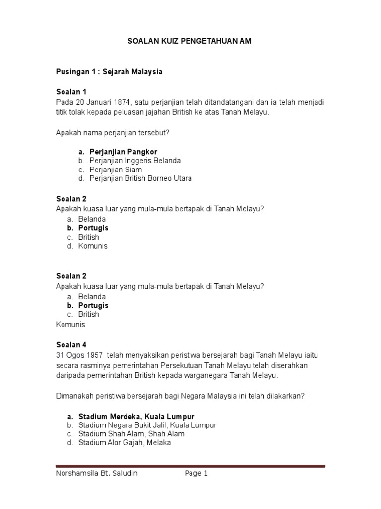 Kuiz Pengetahuan Am | PDF