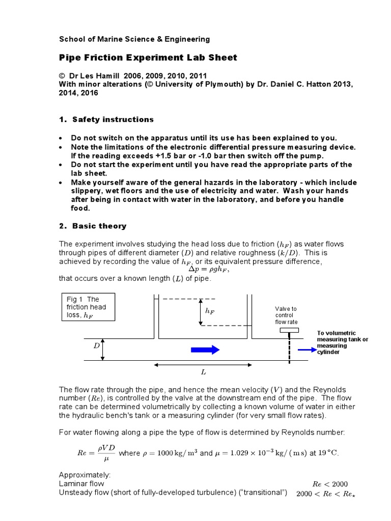 Pipe Friction Experiment | PDF | Reynolds Number | Fluid Dynamics
