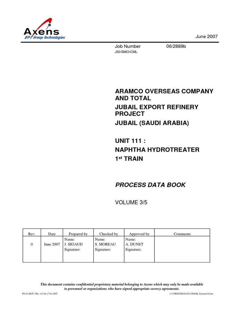 Naphtha Hydrotreater Process Data Book | PDF | Specification (Technical ...
