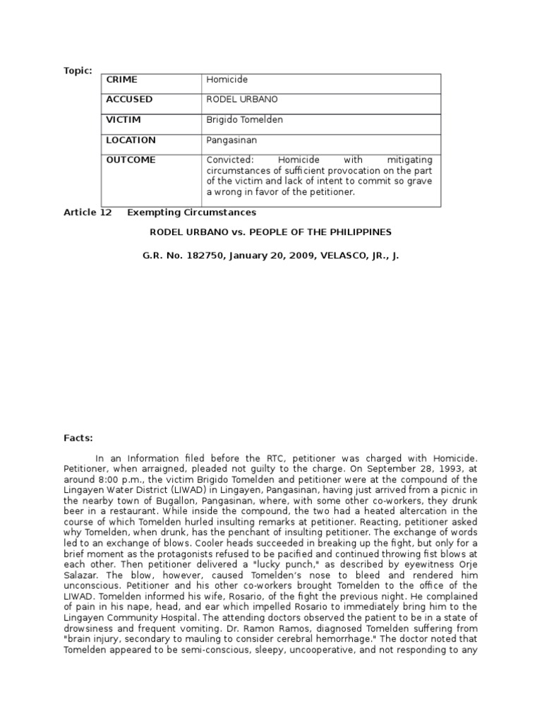 43 - Urbano vs. People | PDF | Mitigating Factor | Crime & Violence