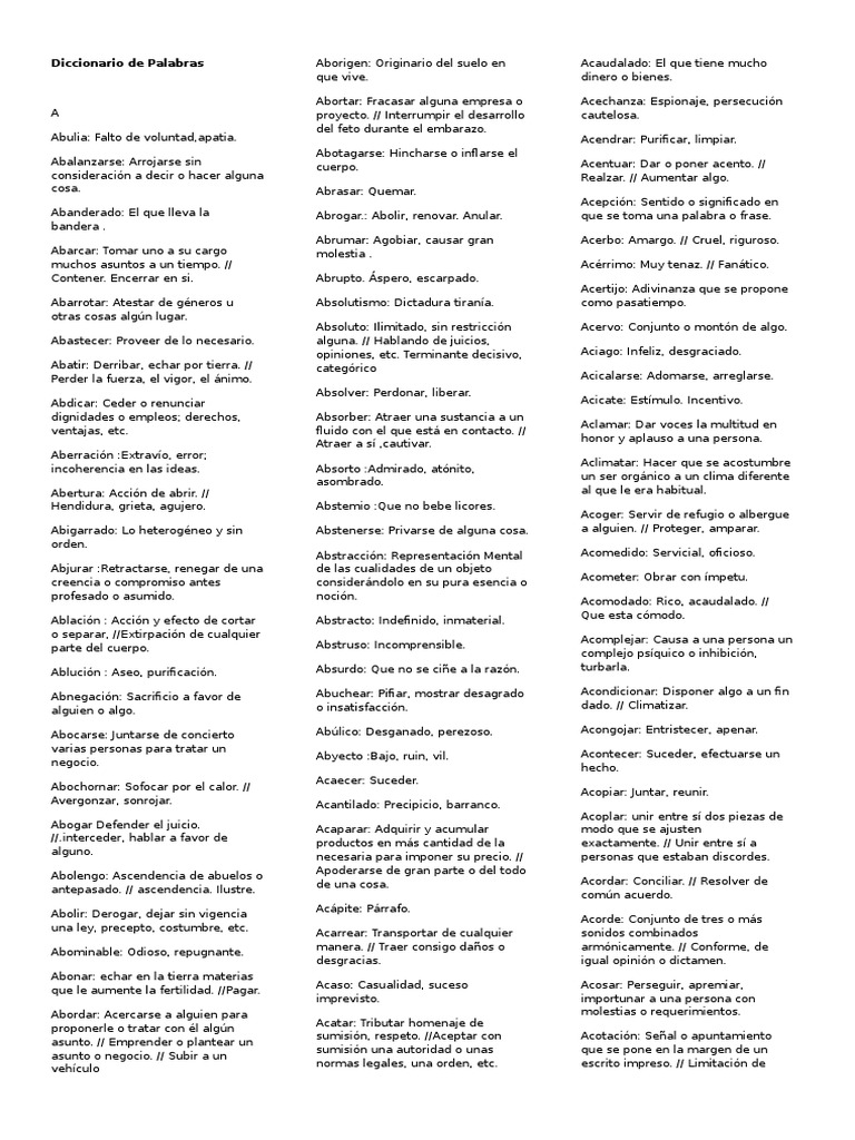 Diccionario de Palabras Más Usadas en Los Examen de Admisión | PDF ...