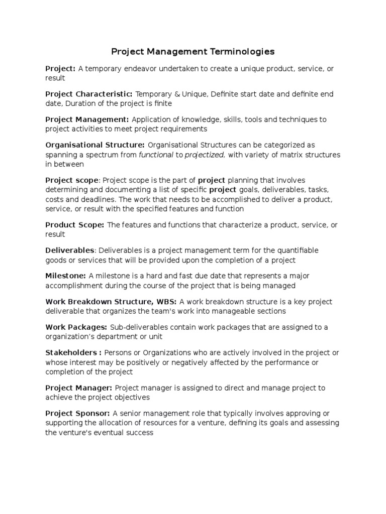 PM Terminologies | PDF | Project Management | Production And Manufacturing