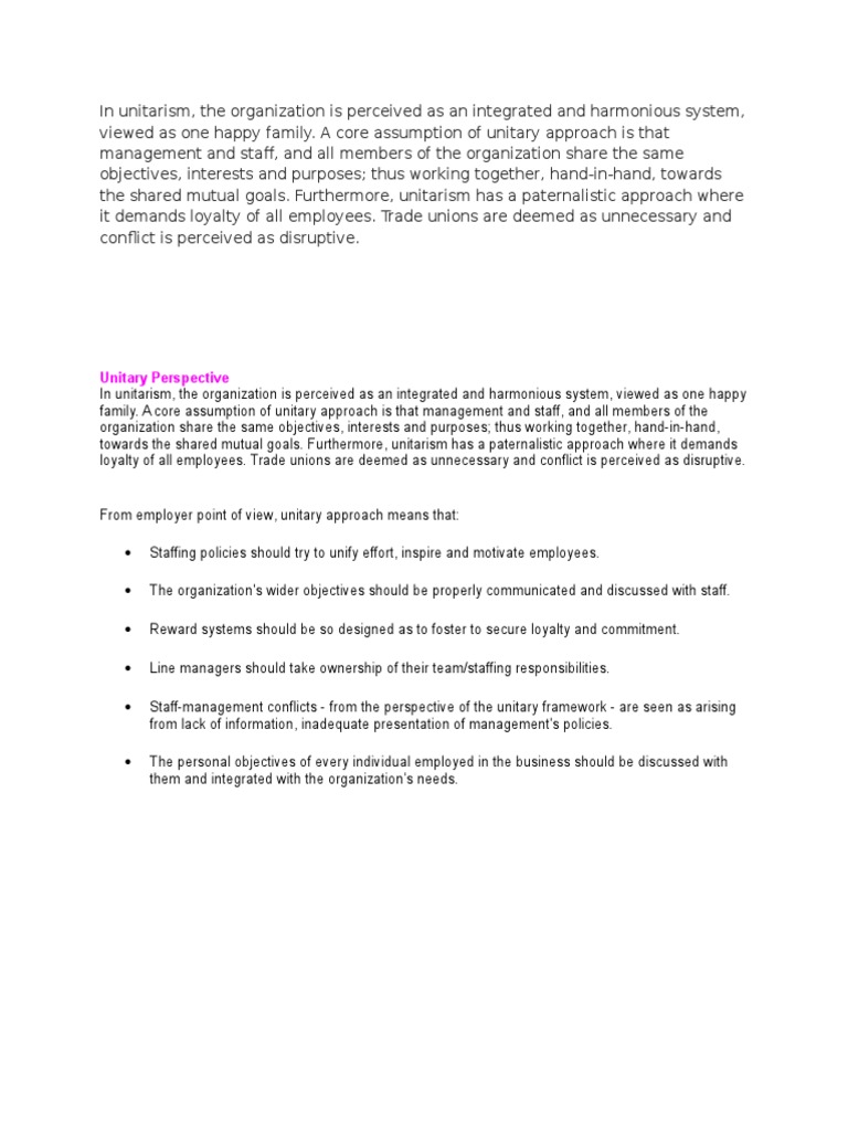 Unitary Approach | PDF | Industrial Relations | Employment